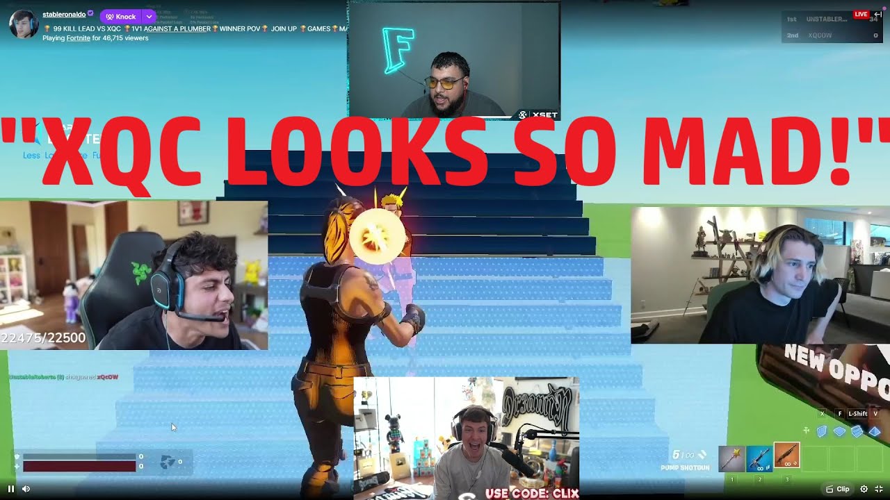 Clix and Faxuty React to xQc vs Stable Ronaldo 1v1 for $10,000 (99 KILL ...
