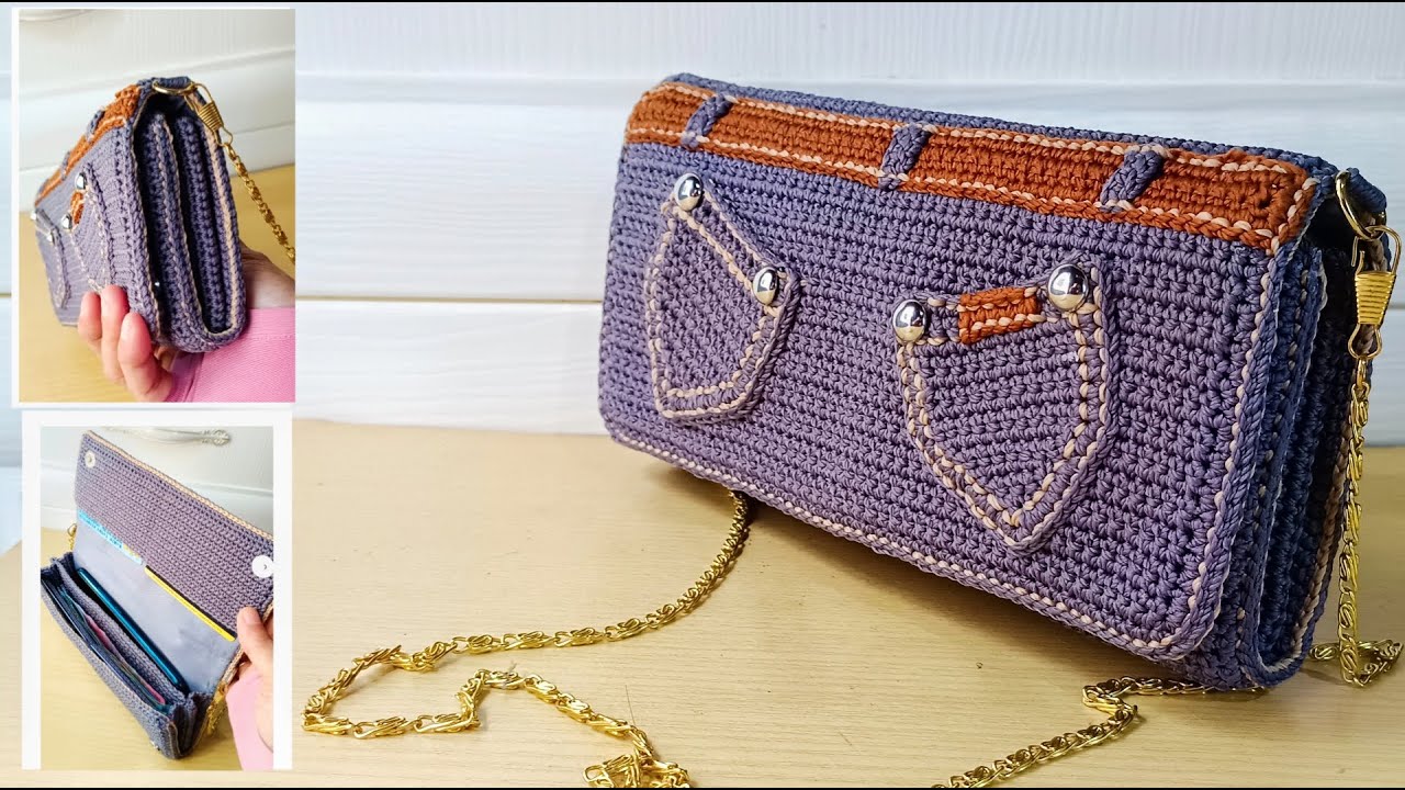 New crochet wallet || dompet rajut terbaru || jeans style crochet ...