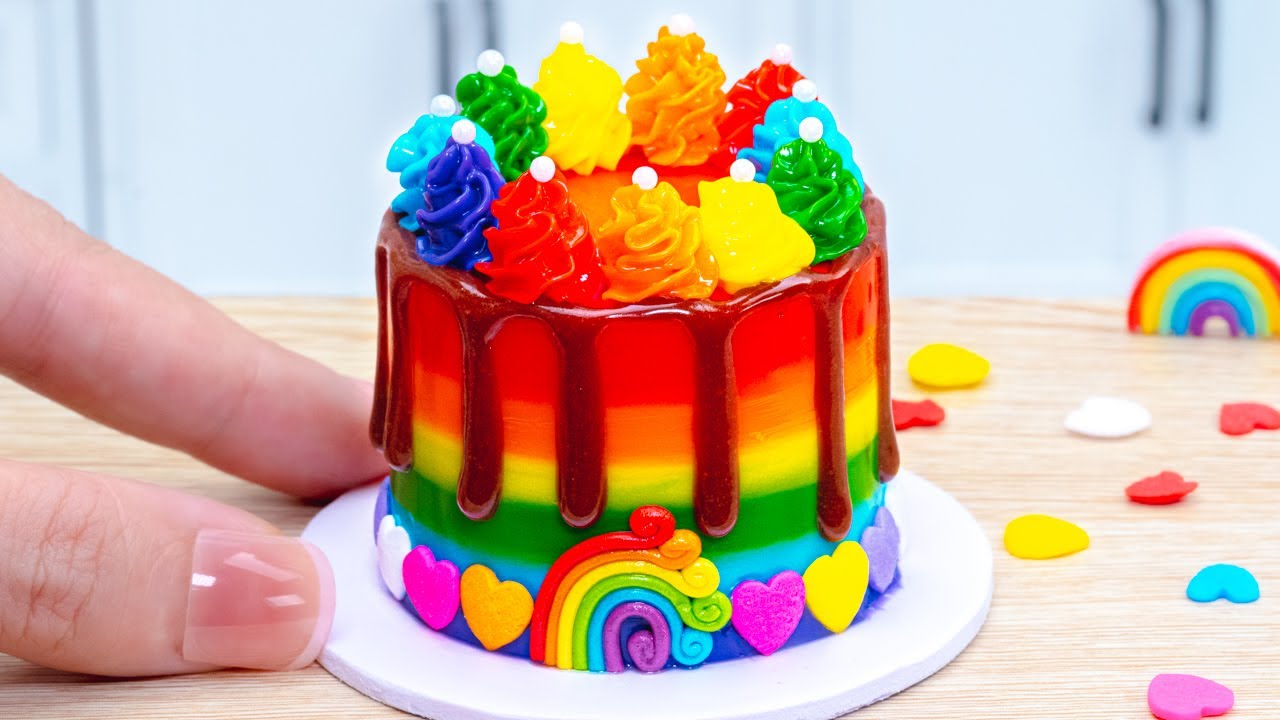 Rainbow Cake Challenge🌈Miniature Rainbow Cake Decorating With ...