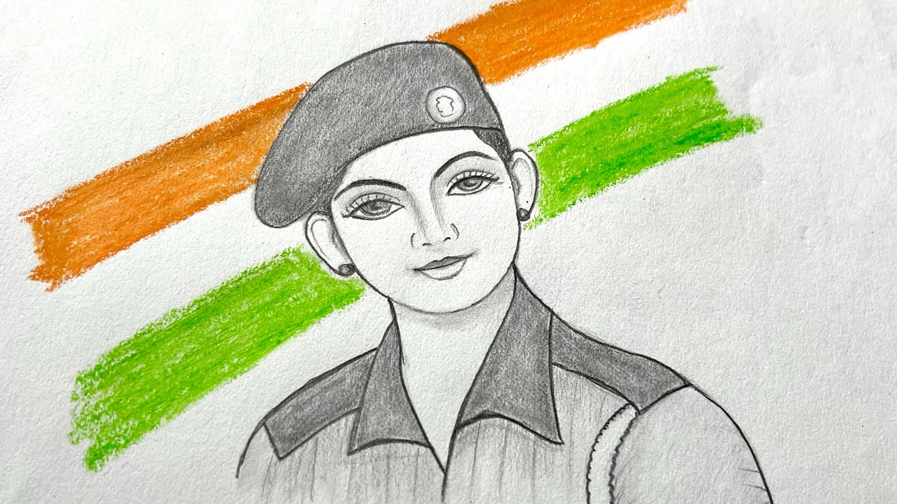 Independence Day drawing || lady police drawing || 15 august drawing ...