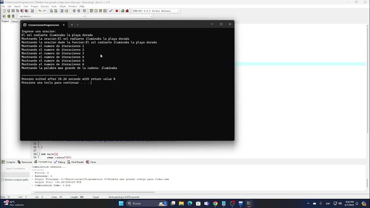 Palabra mas grande de una Cadena, en C usando la funcion "strtok" - YouTube