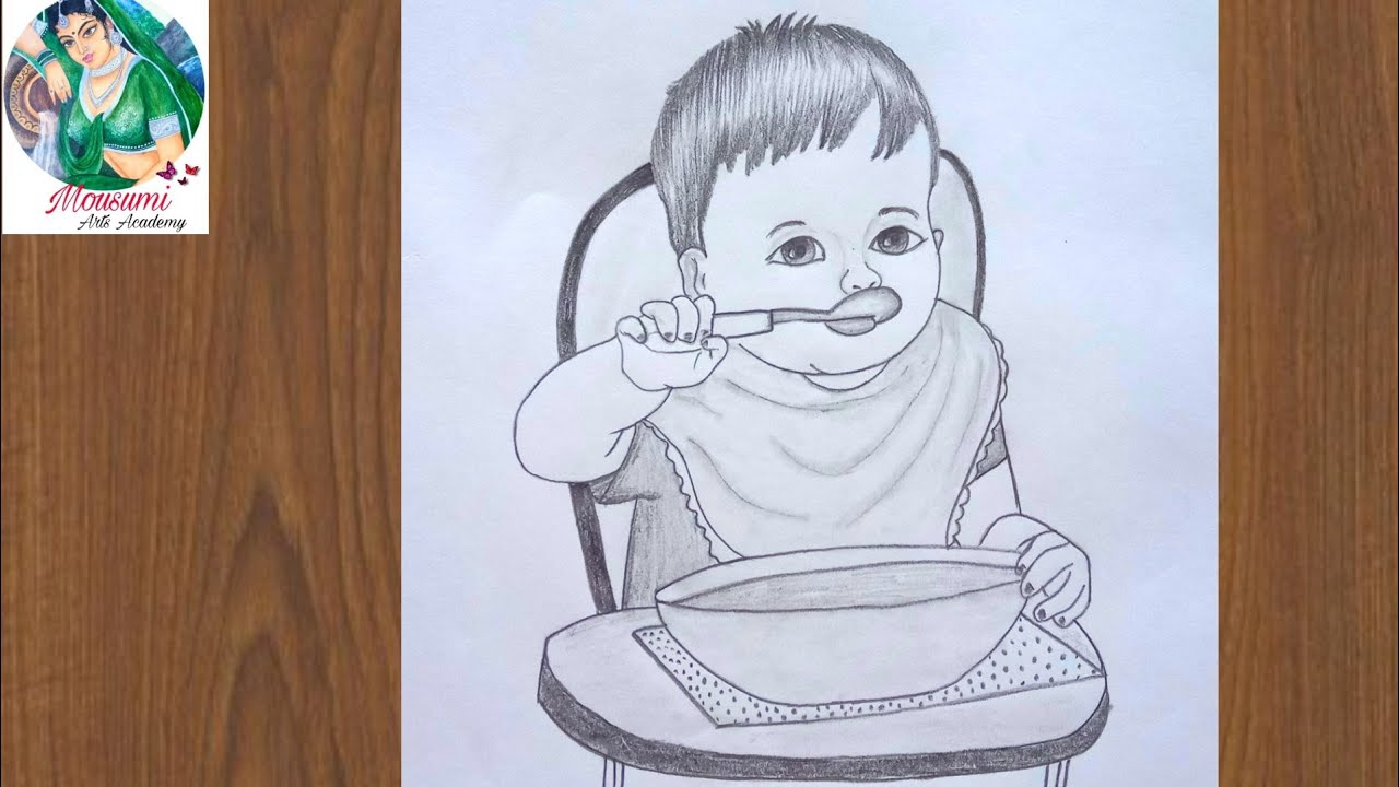 How To Draw A Cute Baby Eating Food ||Pencil Drawing ||Easy - YouTube