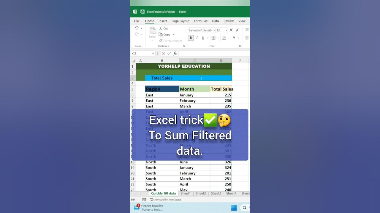 Excel trick to add filter Data | sum function #microsoftoffice #excelfunction #shortsfeed - YouTube