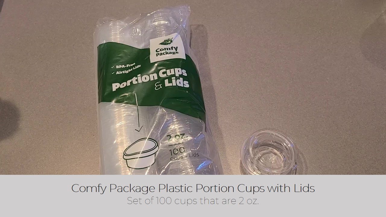 In Hand Review of Comfy Package Plastic Portion Cups With Lids - YouTube