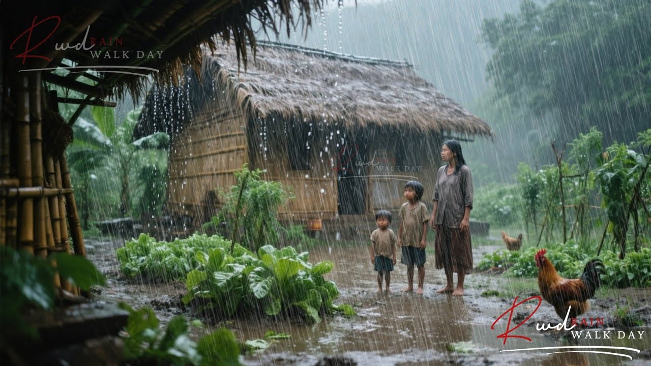 HEAVY RAIN FROM THE HEAVENLY SKY FOR RURAL LIFE, SLEEPING IN THE RAIN ...