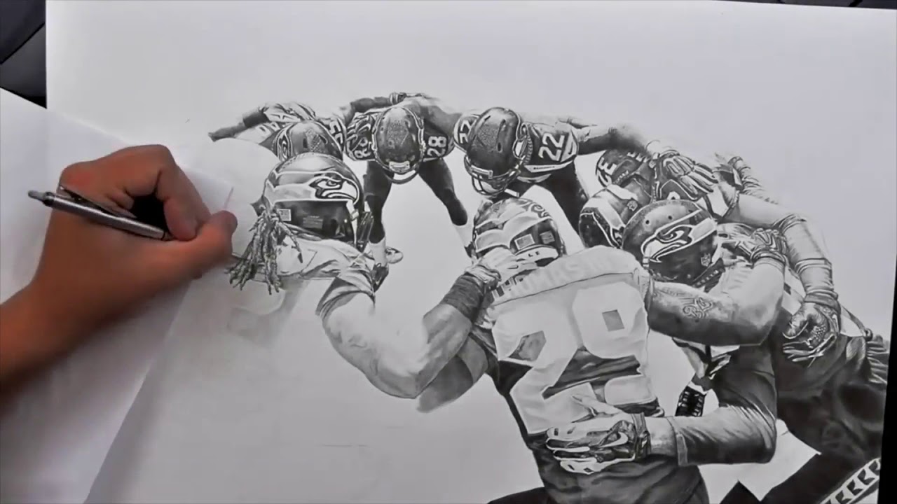 Keegan Hall's time-lapse drawing: "The Huddle" (Seahawks LOB) - YouTube