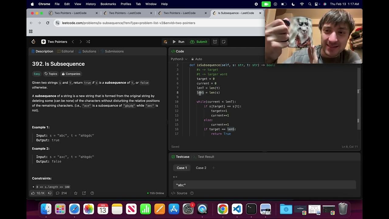 Back At Leetcoding!!!! (392 Is Subsequence) - YouTube