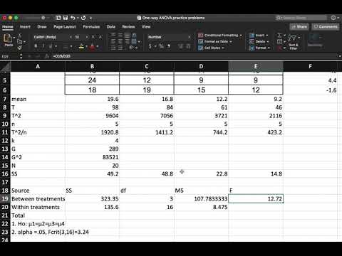 One way ANOVA practice problem 3 SP19 - YouTube