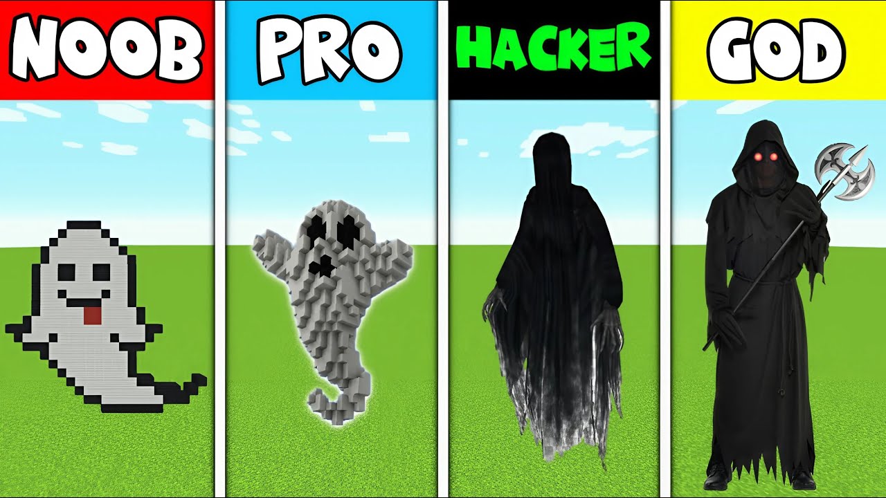 Epic Minecraft Battle: GHOST BUILD CHALLENGE - NOOB vs PRO vs HACKER vs ...