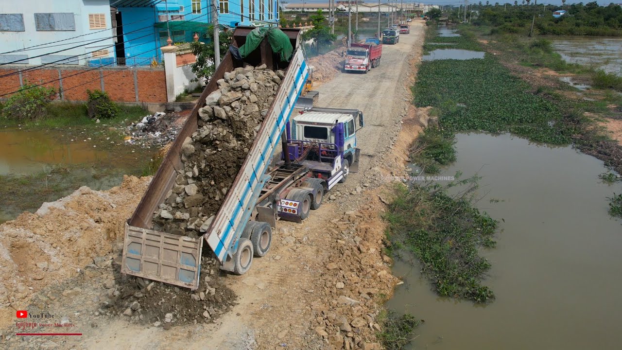 Heavy Opening New Projects Construction Processing Dozer Excavator Long Dump Truck Spreading ...