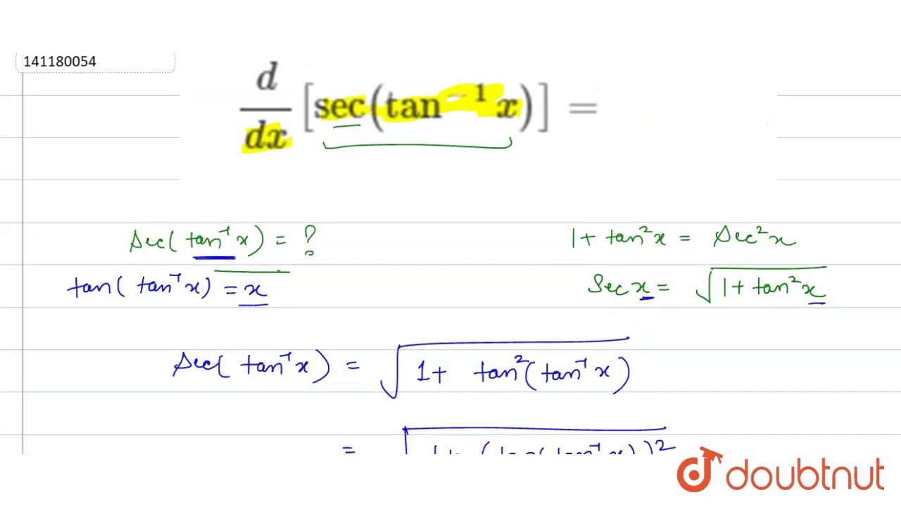 `(d)/(dx)[sec(tan^(-1)x)]=` - YouTube