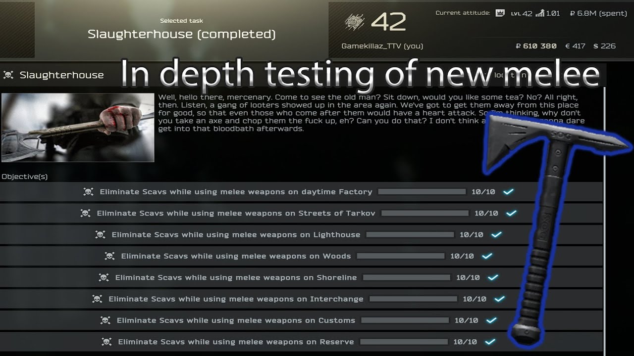 SOG Voodoo Hawk Tomahawk in Tarkov testing (Slaughterhouse Melee) - YouTube