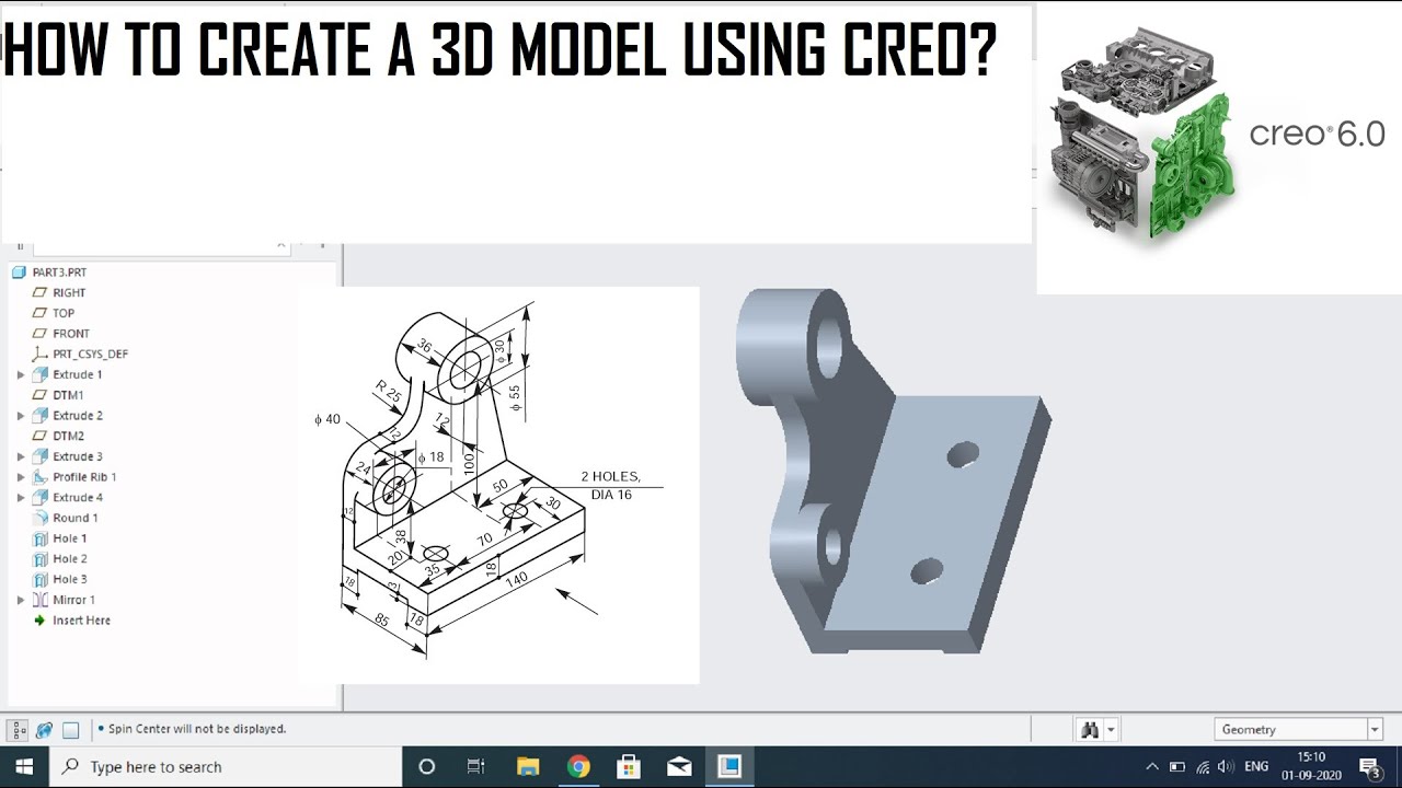 How to Create a 3D Model using PTC Creo part-2 - YouTube