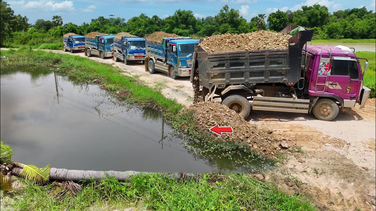 Perfectly Landfill Project! Processing by Truck Dumping Soil with Dozer ...