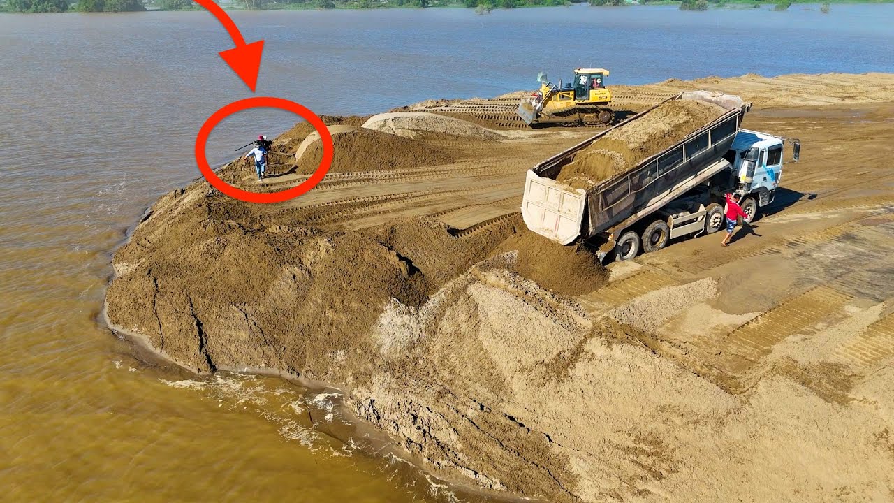 EP05!Shantui DH17C Dozer force pushing sand & Dump Trucks Largest sand ...