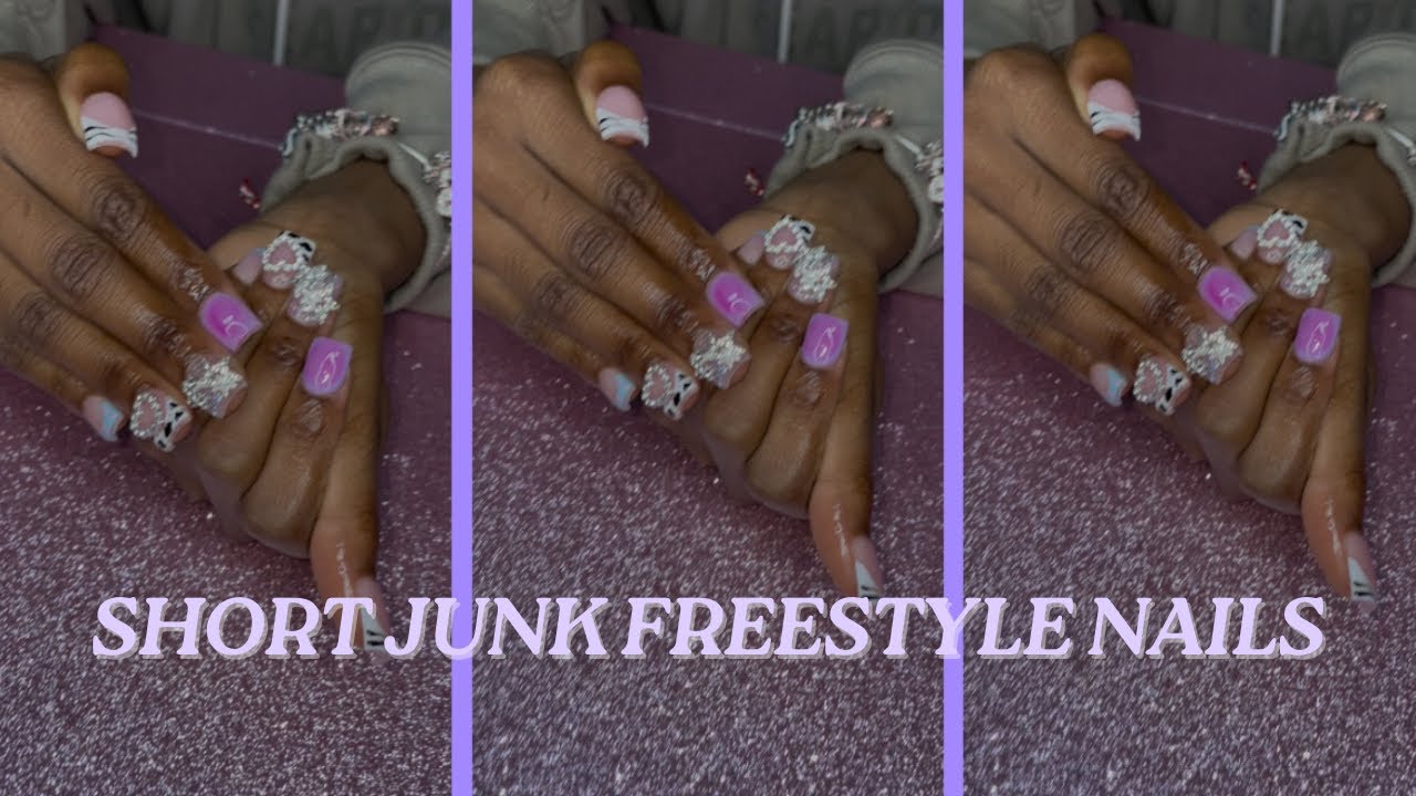SHORT FREESTYLE NAILS | NAIL ART 💜🐄 - YouTube