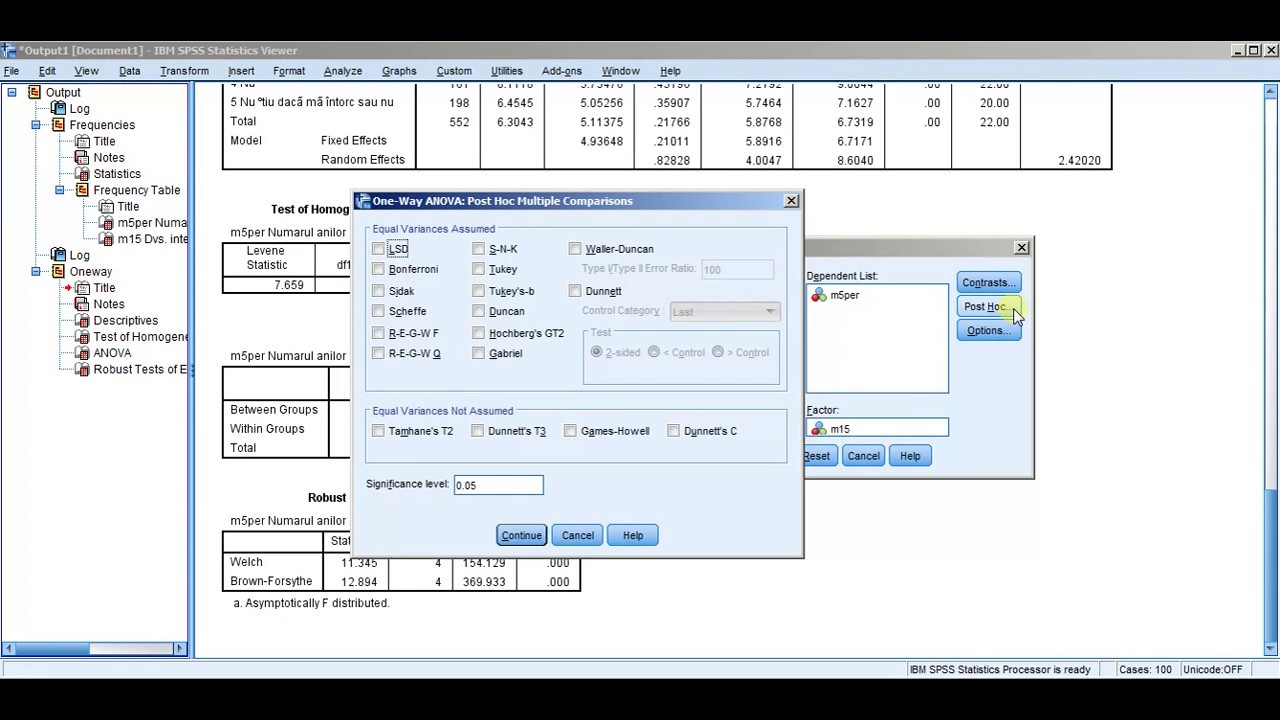 One way ANOVA cu teste post hoc (IBM® SPSS® Statistics software ("SPSS ...