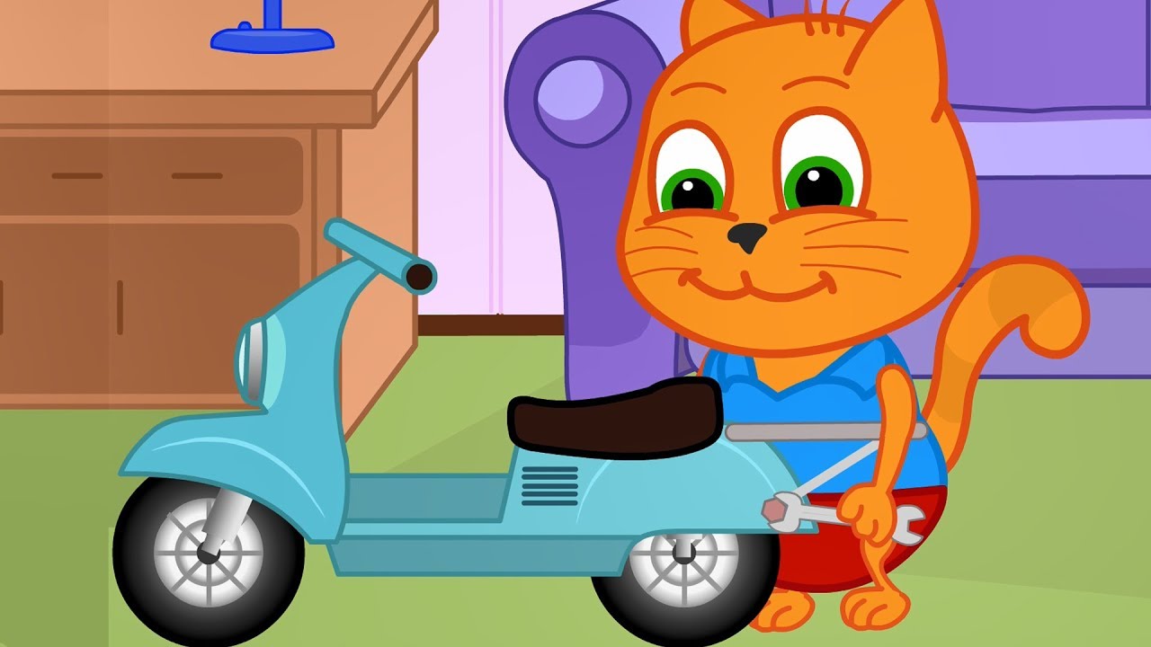 Cats Family in English - Motorcycle Repair Cartoon for Kids - YouTube