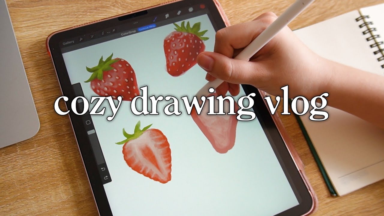 cozy drawing vlog 🍓🍰 digital art on the iPad Air 4 (no talking) - YouTube