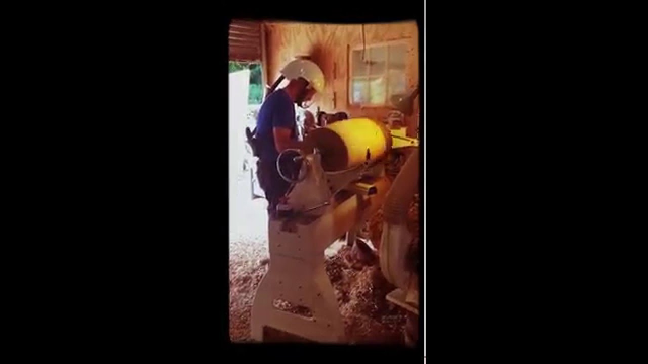 Turning a large log - YouTube