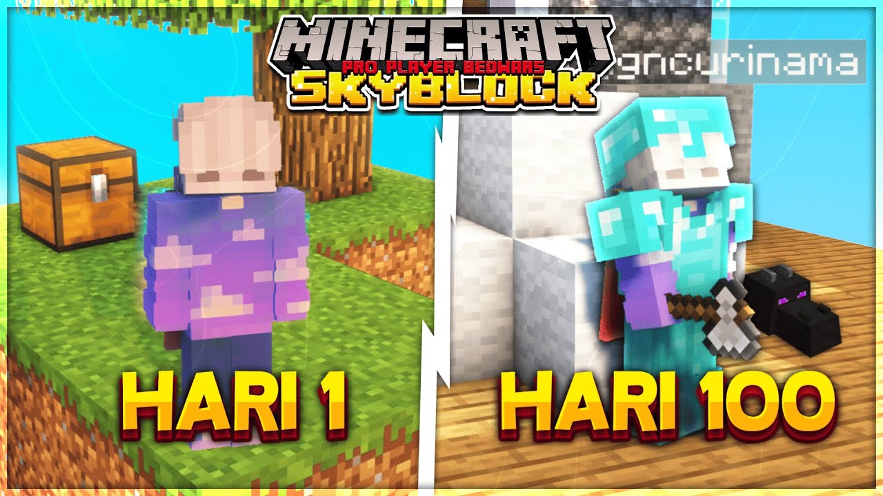 100 HARI Minecraft SKYBLOCK tapi PRO PLAYER BEDWARS! - YouTube