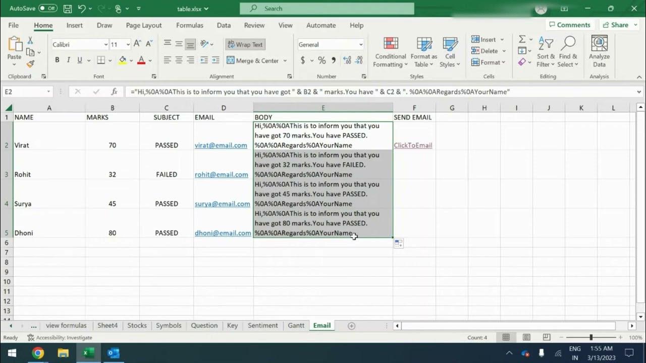 Sending Emails in Microsoft Excel using HYPERLINK function (in Hindi) - YouTube