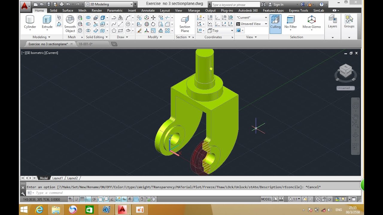 AutoCAD 3d modeling Section Plane - YouTube