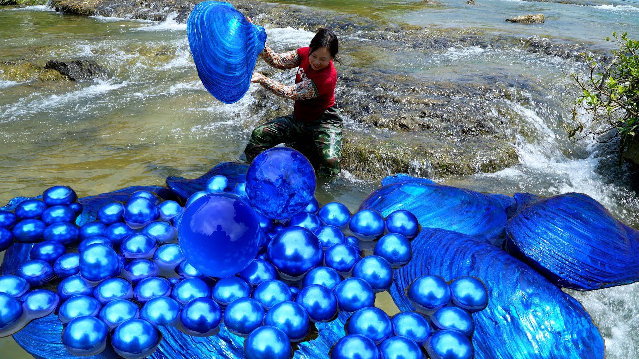 🎁🎁Giant blue clams growing in clear streams, nurturing enchanting blue ...