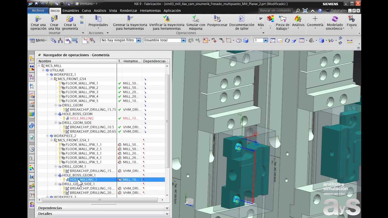NX9 CAM: Fresado de multiples piezas con referencia - YouTube