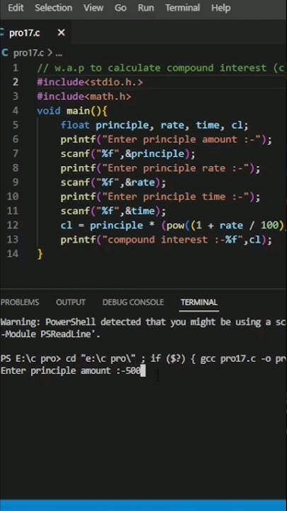 Calculate compound interest in c program 💥💥| monu vapi #shortvideo #clanguage #reels # ...