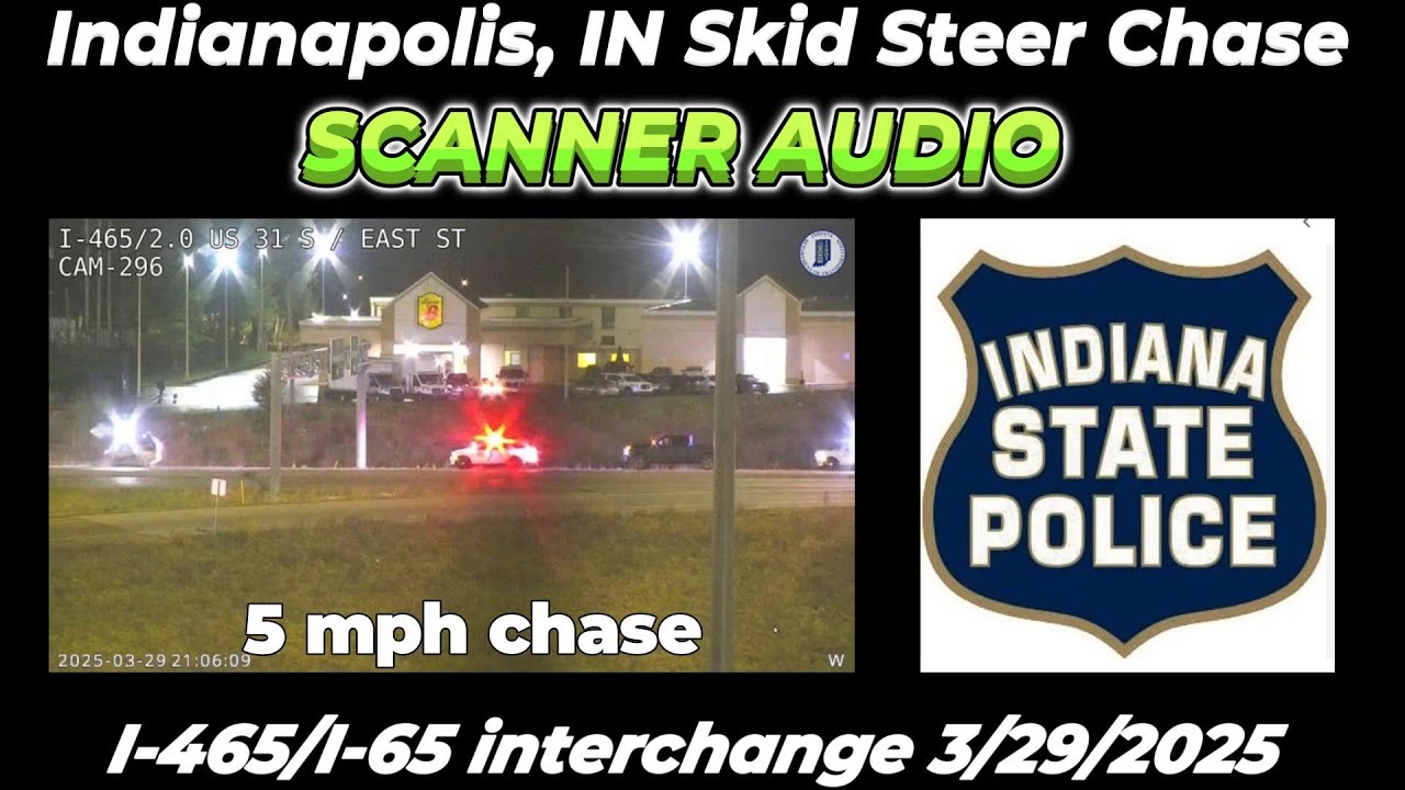 Indianapolis PD assisting state police pursuit of a stolen skid steer ...