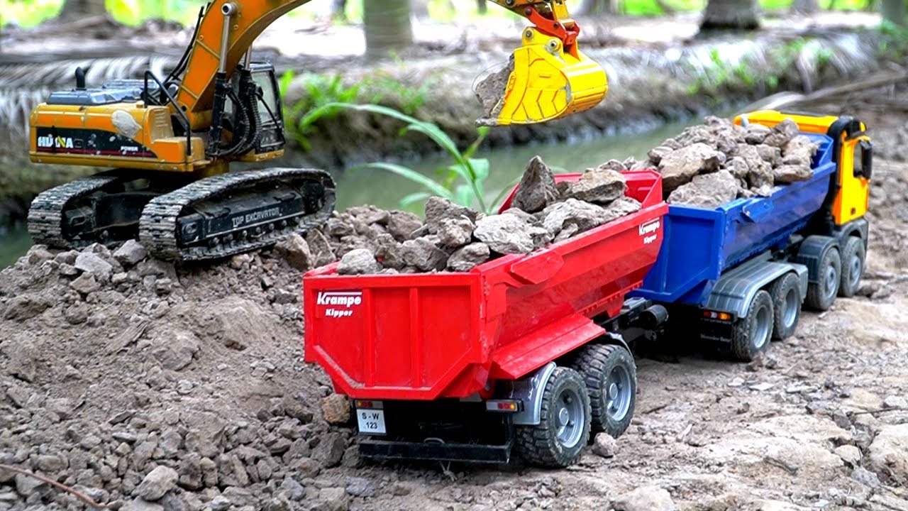MOBIL TRUK TRONTON MUAT TANAH SPLIT - LOADER EXCAVATOR RC |_Bruder toys ...