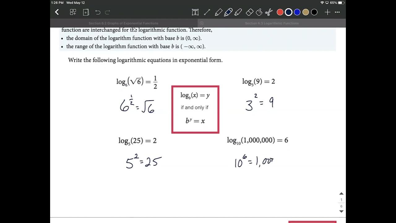 Definition of Logarithmic Function | Converting between Exponential and ...