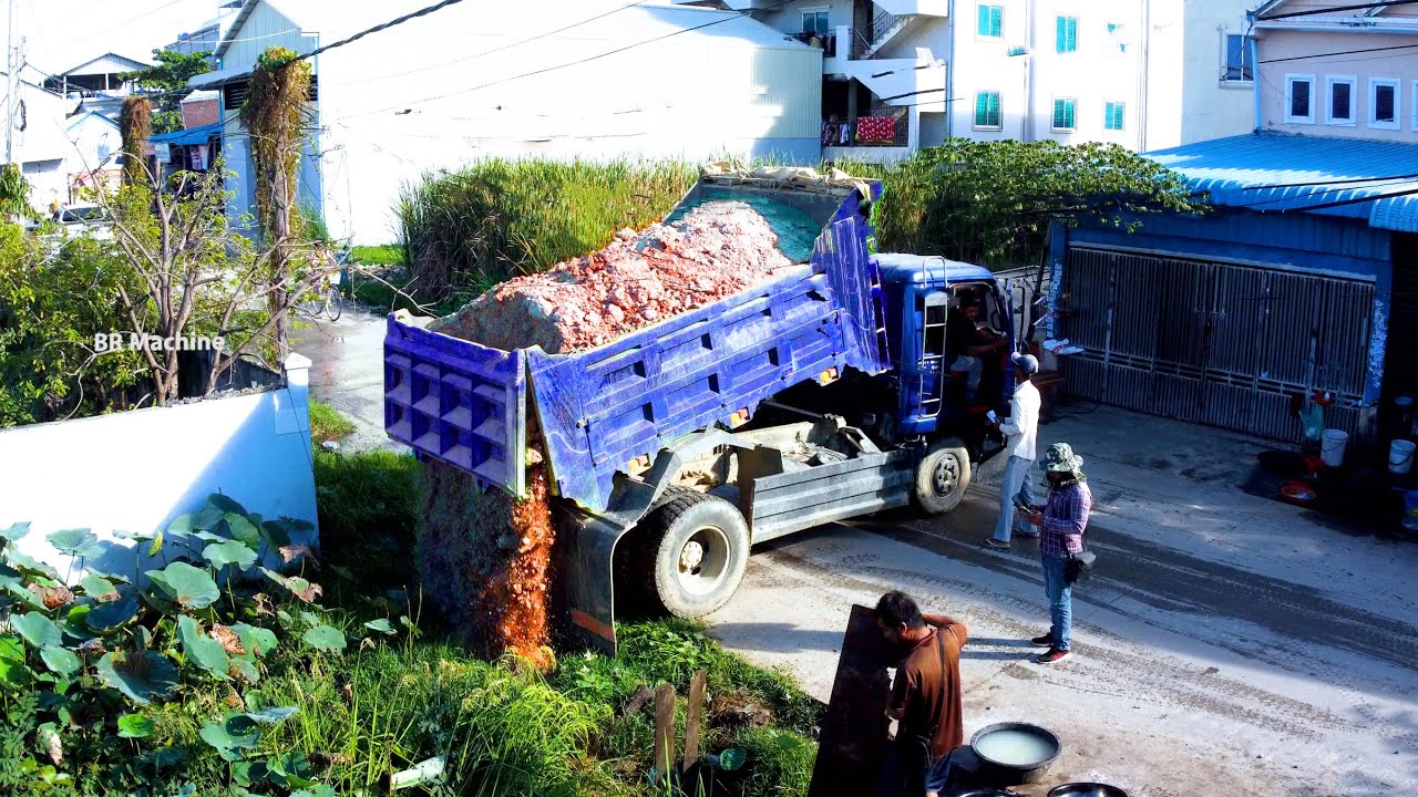 Start New Project Bulldozer D20 Push The Rock Into Flood Water For Fill ...