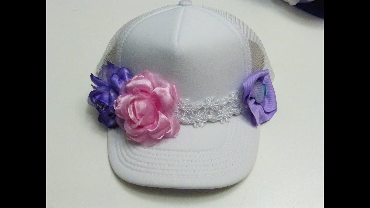 Gorras decoradas con Flor en Tela SAtin Prefabricada - YouTube