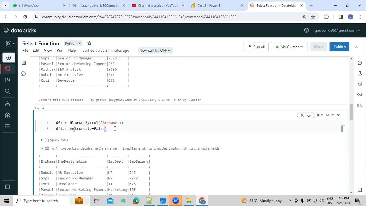 2.Understand about Col Function in Data bricks using PySpark in Telugu - YouTube