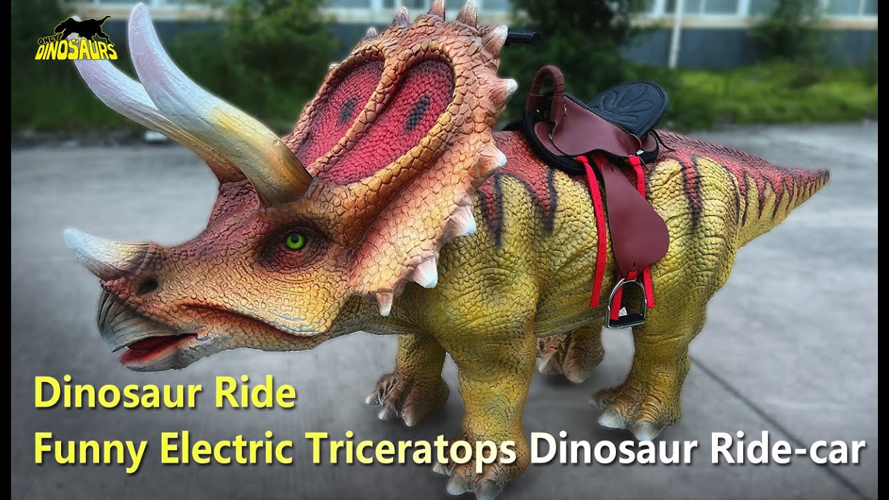 Funny Electric Triceratops Dinosaur Ride car | Dinosaur Ride - YouTube