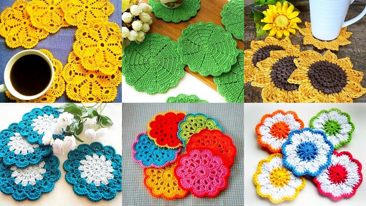 Beautiful Crochet mini cup coaster patterns & designs #crochetmotif ...