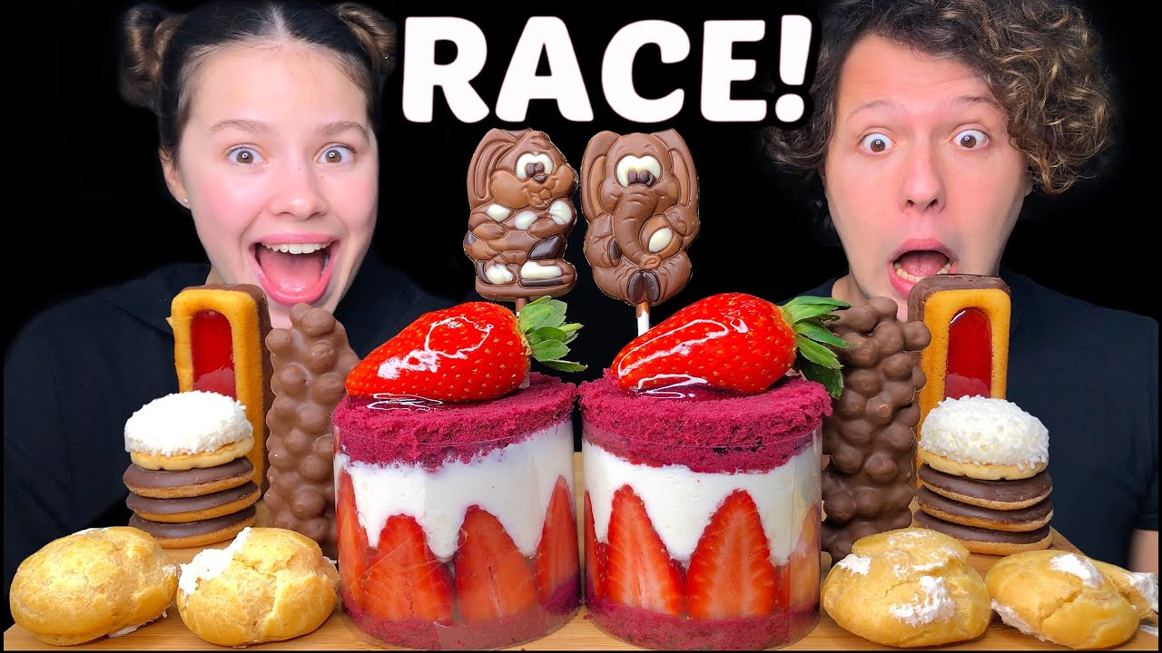 ASMR RACE! Cake, Chocolate Candy Bars Eating Sounds Mukbang 먹방 Tati ...