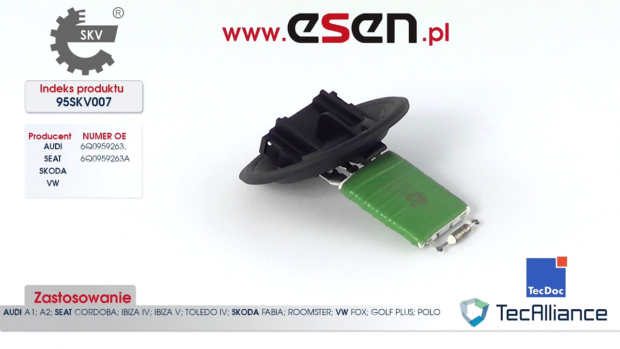 Rezystor dmuchawy SKODA FABIA VW GOLF PLUS AUDI A2 SEAT IBIZA VW POLO ...