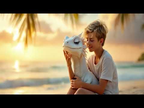 Sunset Bond: A Boy and His Baby Dragon on a Caribbean Beach 🏝️🐉✨