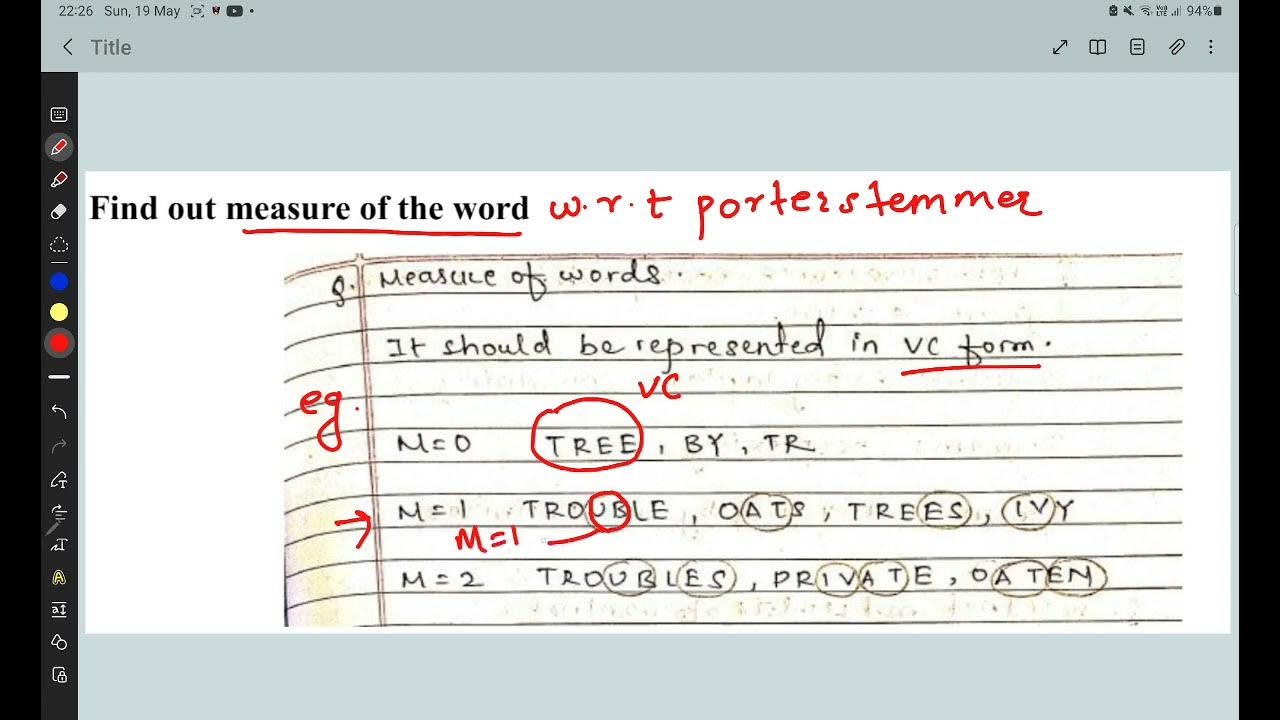 Measure of words in porter stemmer - YouTube