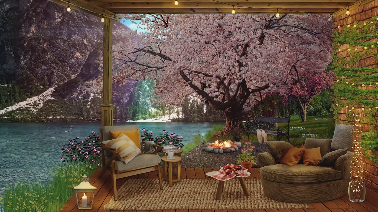 Cozy Porch Ambience | Campfire by the Lake Ambience with Relaxing ...