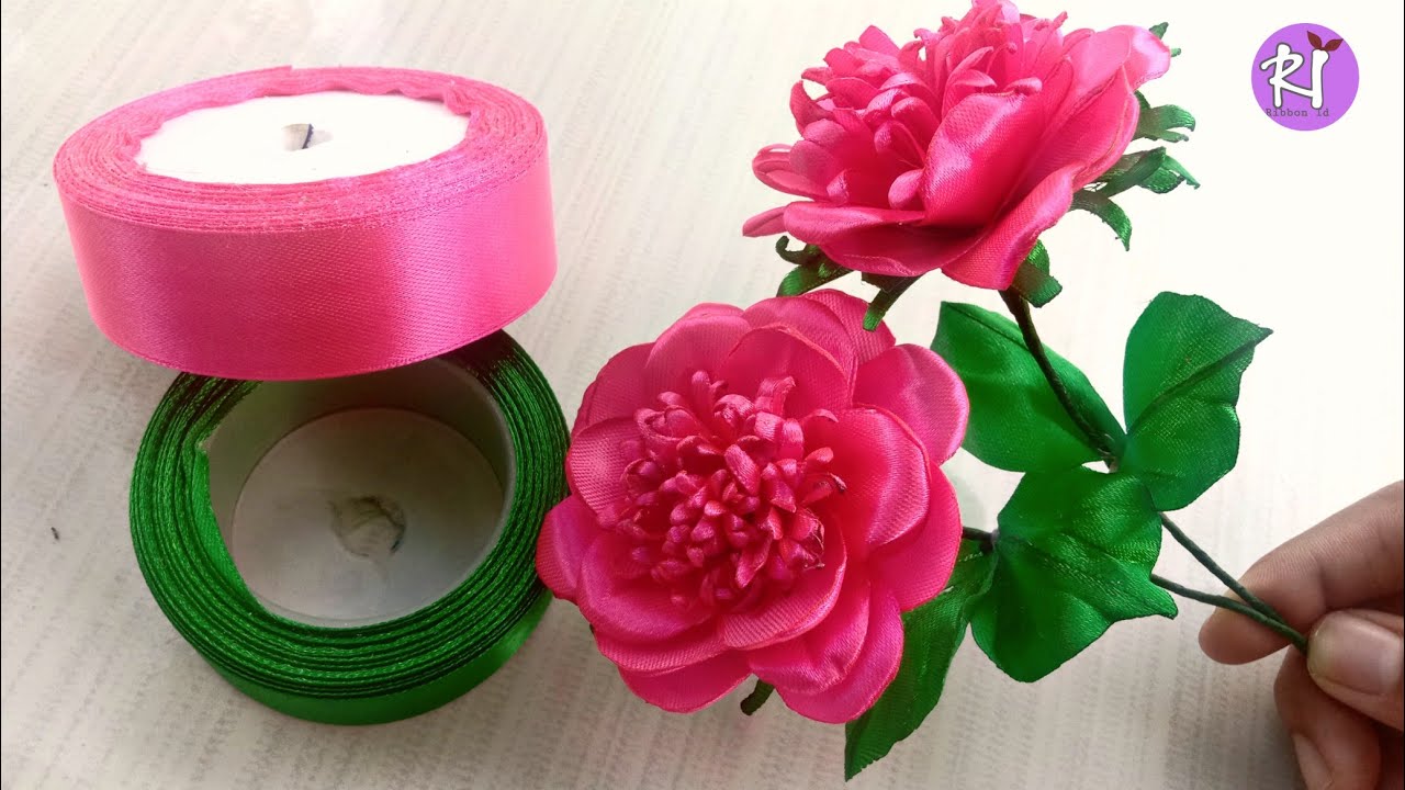 DIY | How to make satin ribbon flower easy | satin ribbon flower ...
