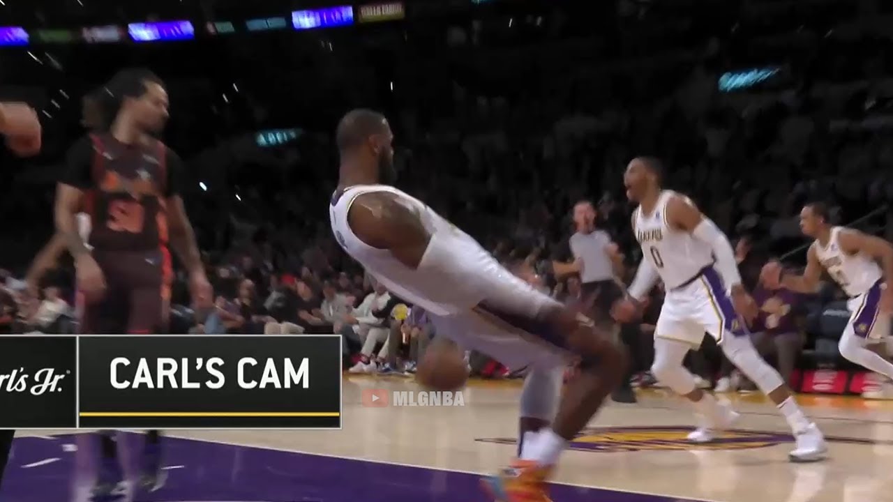 LeBron keeps himself from falling off balance - YouTube