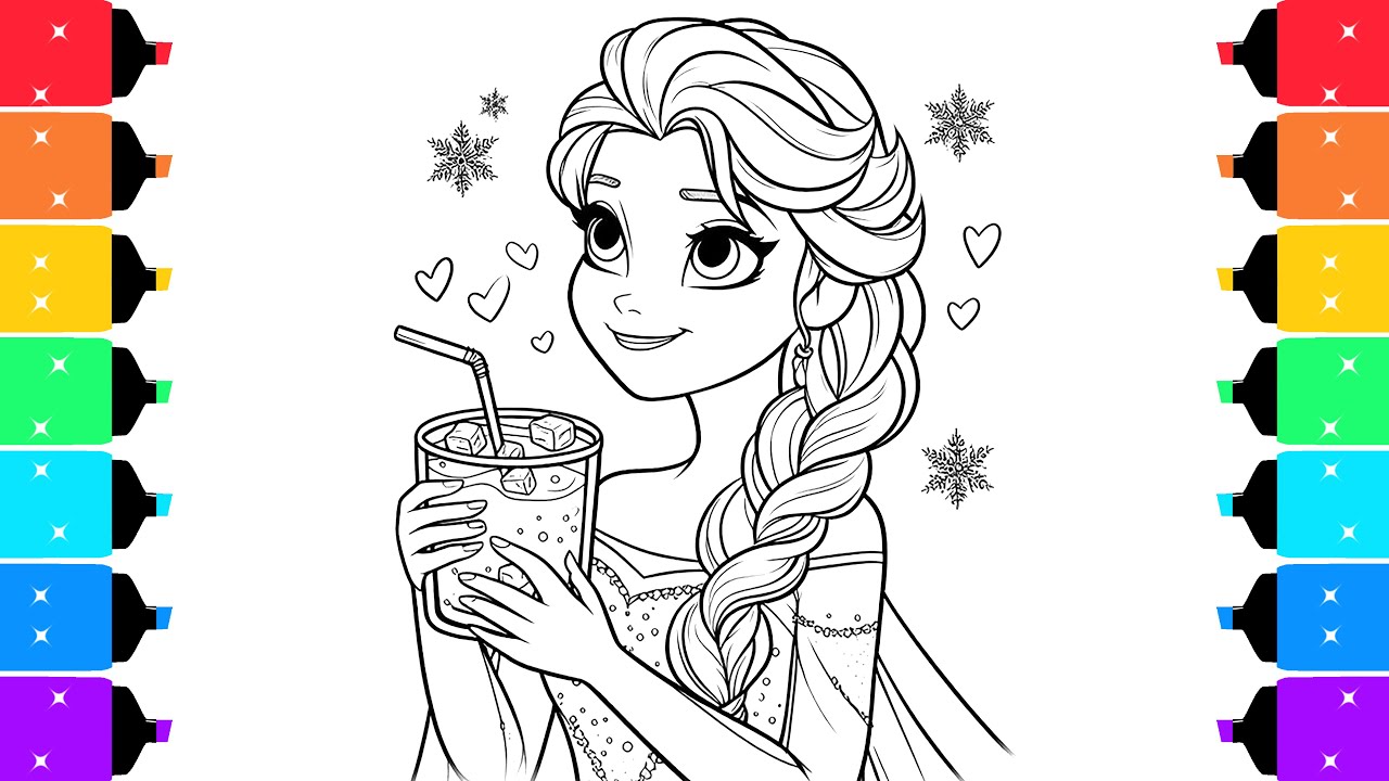 Coloring Princess Elsa Enjoys Christmas Drink Coloring Page Art Markers ...