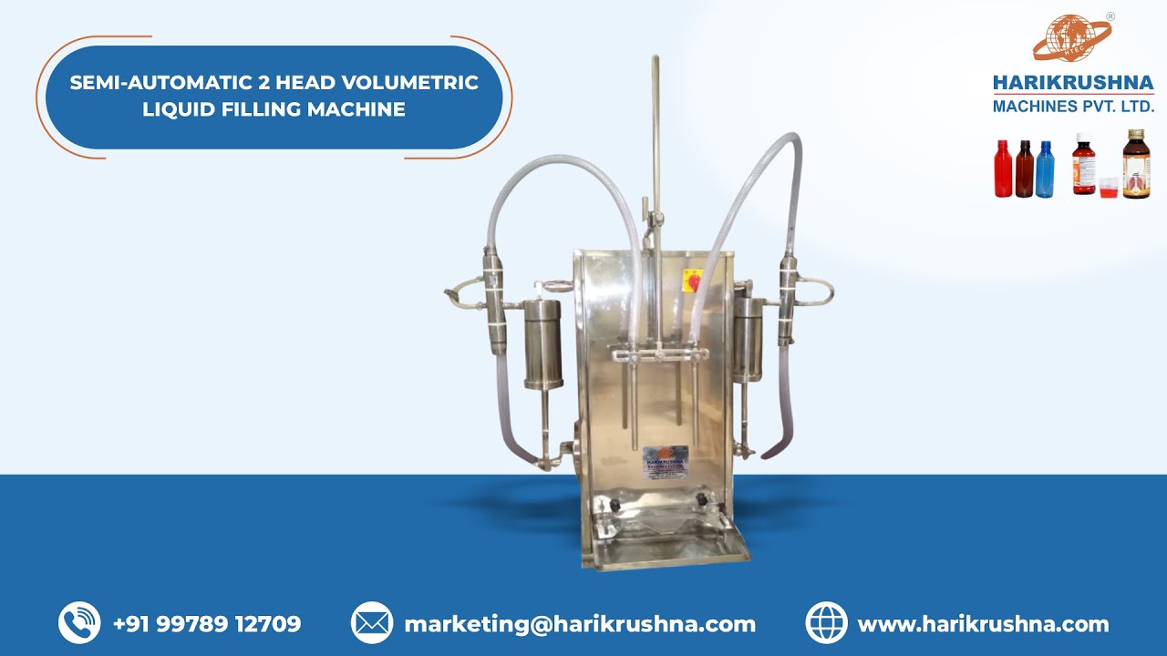 SEMI-AUTOMATIC 2 HEAD VOLUMETRIC FILLING MACHINE - YouTube