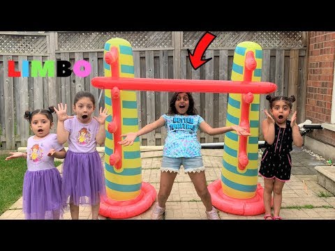 Kids Play Inflatable Limbo Challenge!! with Sally fun tube family game