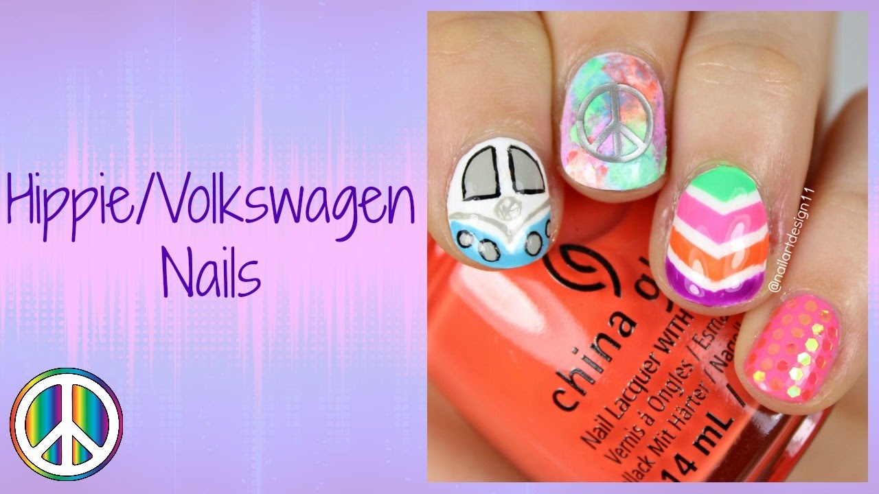 Hippie Volkswagen Nails / Nail Art - YouTube