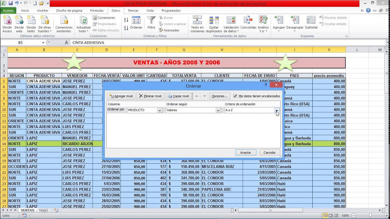 LISTA PERSONALIZADA PARA ORDENAR DATOS EN EXCEL - YouTube